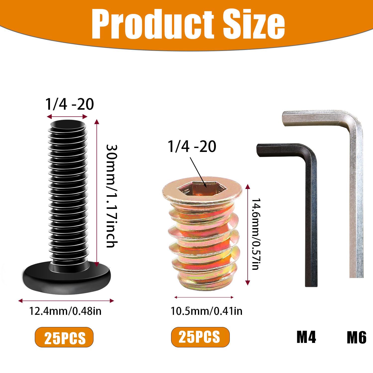 Snapklik.com : 25 Sets 1/4"-20 Threaded Inserts For Wood Furniture ...