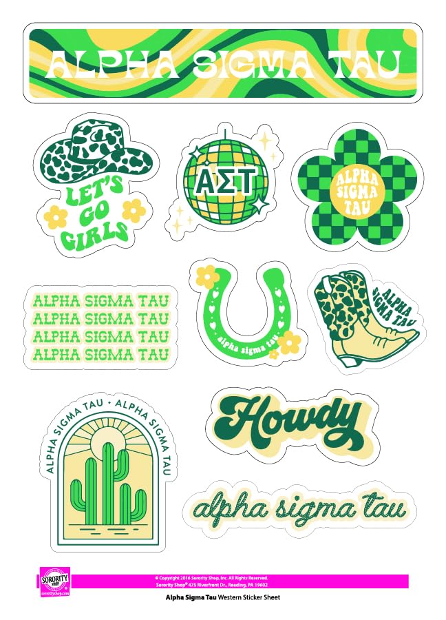 Amazon.com: Alpha Sigma Tau Sticker Sheet - Western Design Vinyl ...