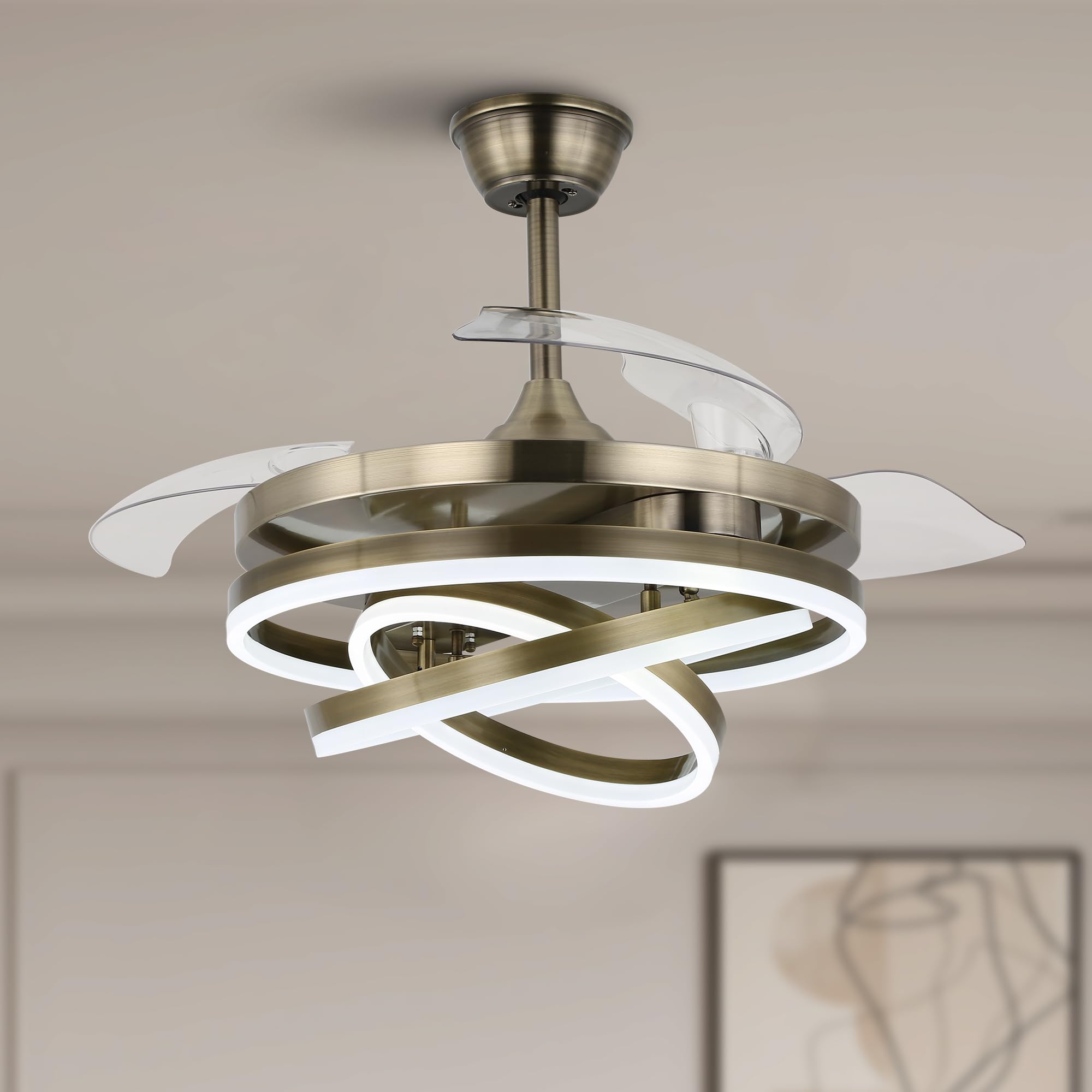 42" Retractable Ceiling Fan with Lights & Remote - Silent DC Motor ...