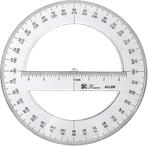 Amazon.com : 25cm Round Protractor Ruler Full Center Angles Math ...