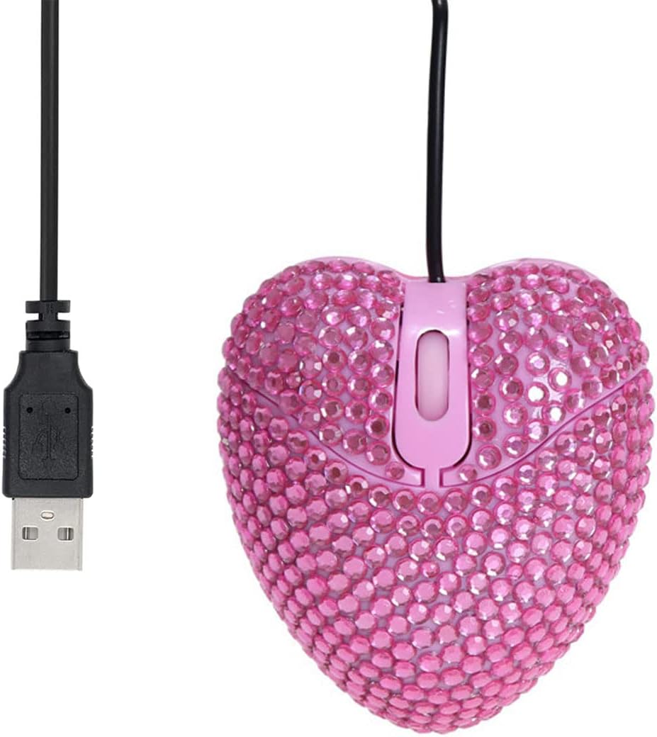 Romeeton DIAMANTE MOUSE for Girl, Pink Love Heart Shaped Mice with USB ...