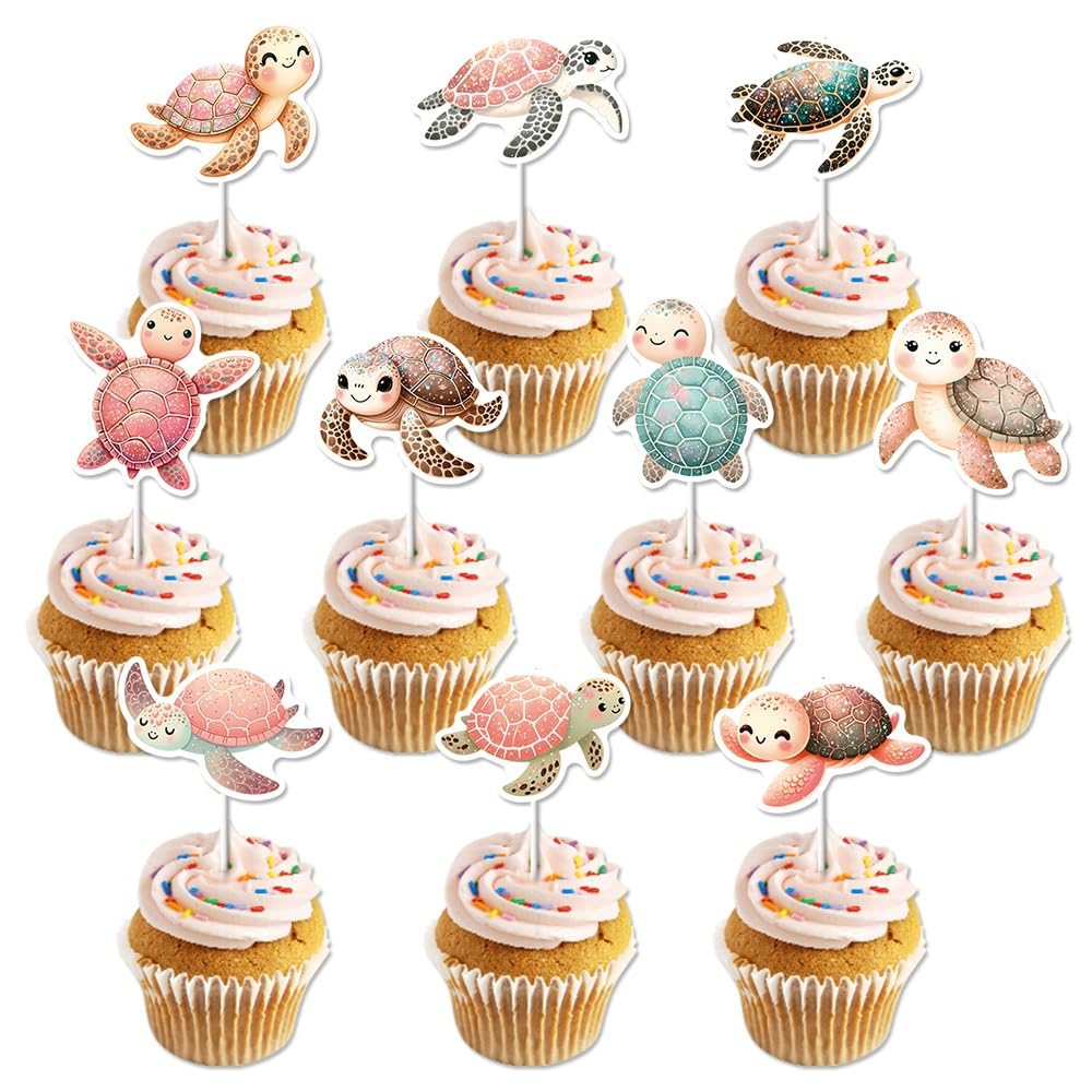 Amazon.com: 30Pcs Turtle Cupcake Toppers Sea Animals Cupcake Picks ...