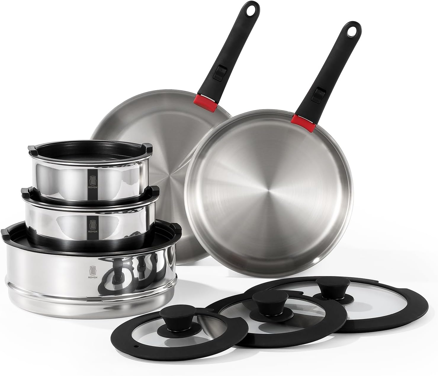 Amazon.com: ROYDX 16pcs Pots and Pans Set, Stainless Steel Cookware Set ...