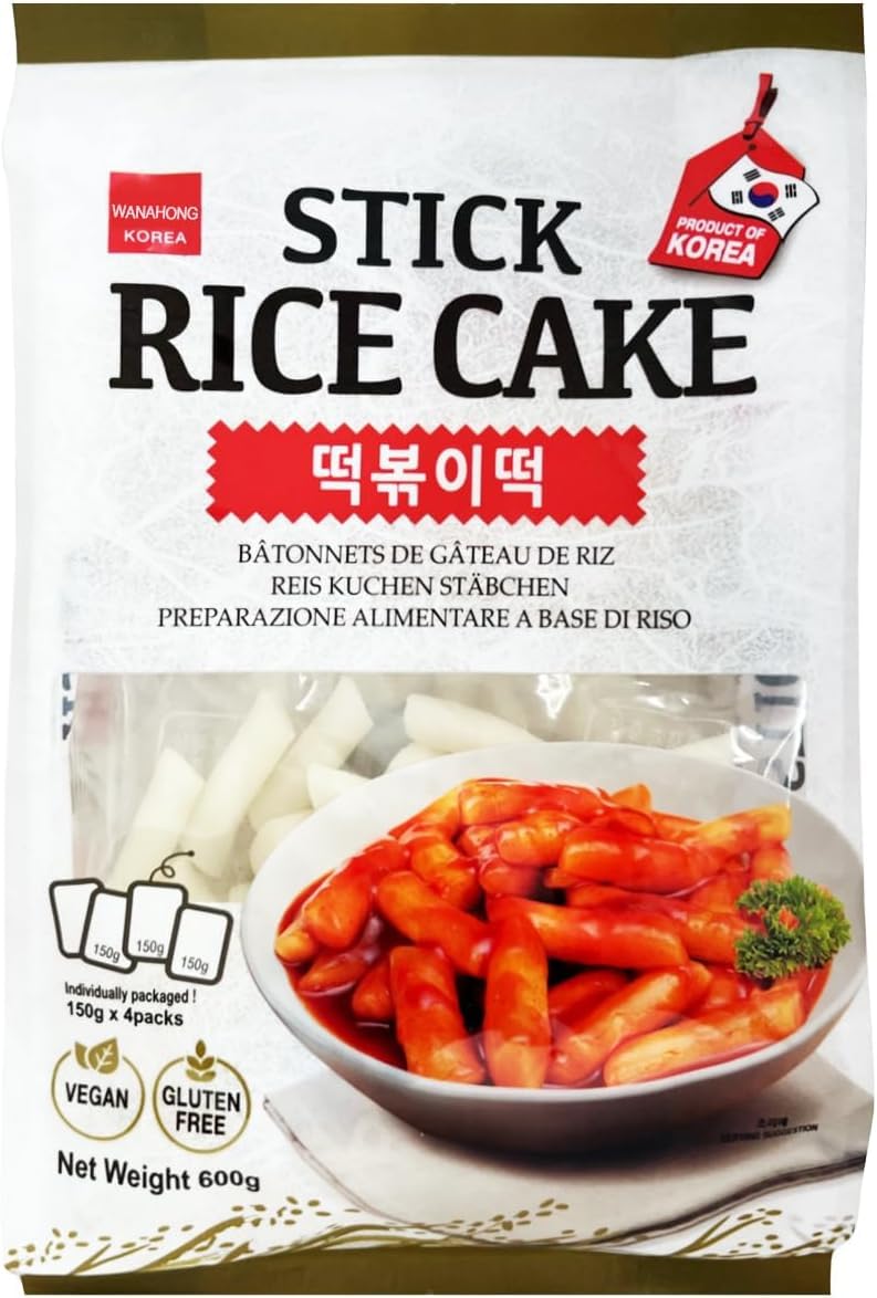 Korean Topokki Tteokbokki Rice Cake Stick 600g (4x150g) [Vegan & Gluten ...