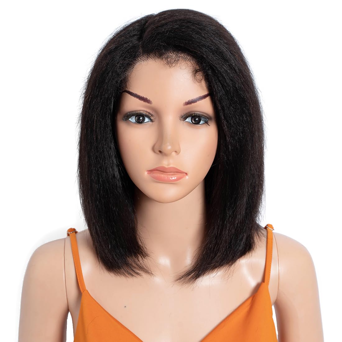 12 Inch Yaki Straight Glueless Wigs 5″ Lace Human Hair Pre-Cut/Plucked ...