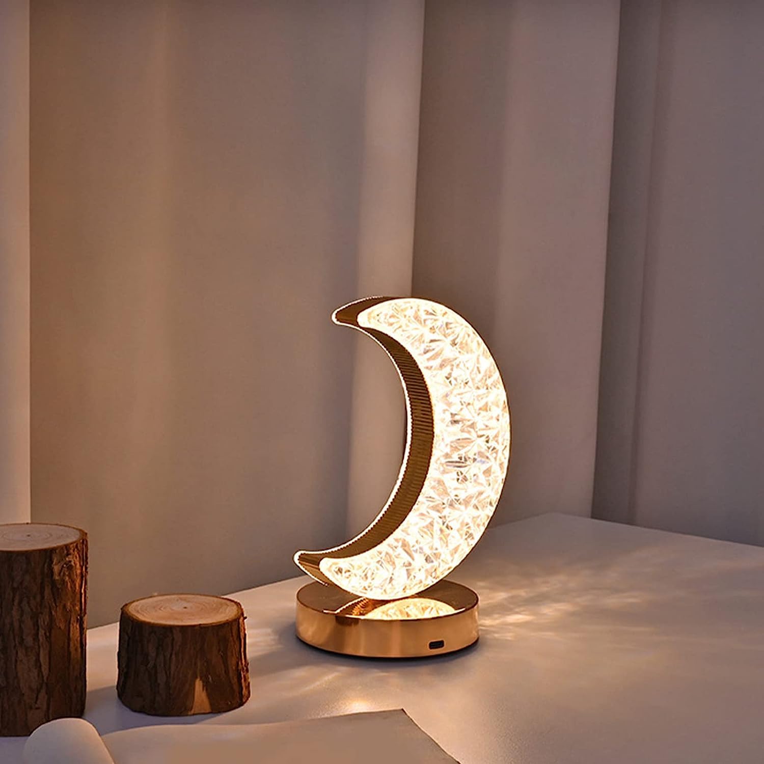Buy 3D Acrylic Moon Desk Lamps,Rechargeable Crystal and Metal Base ...