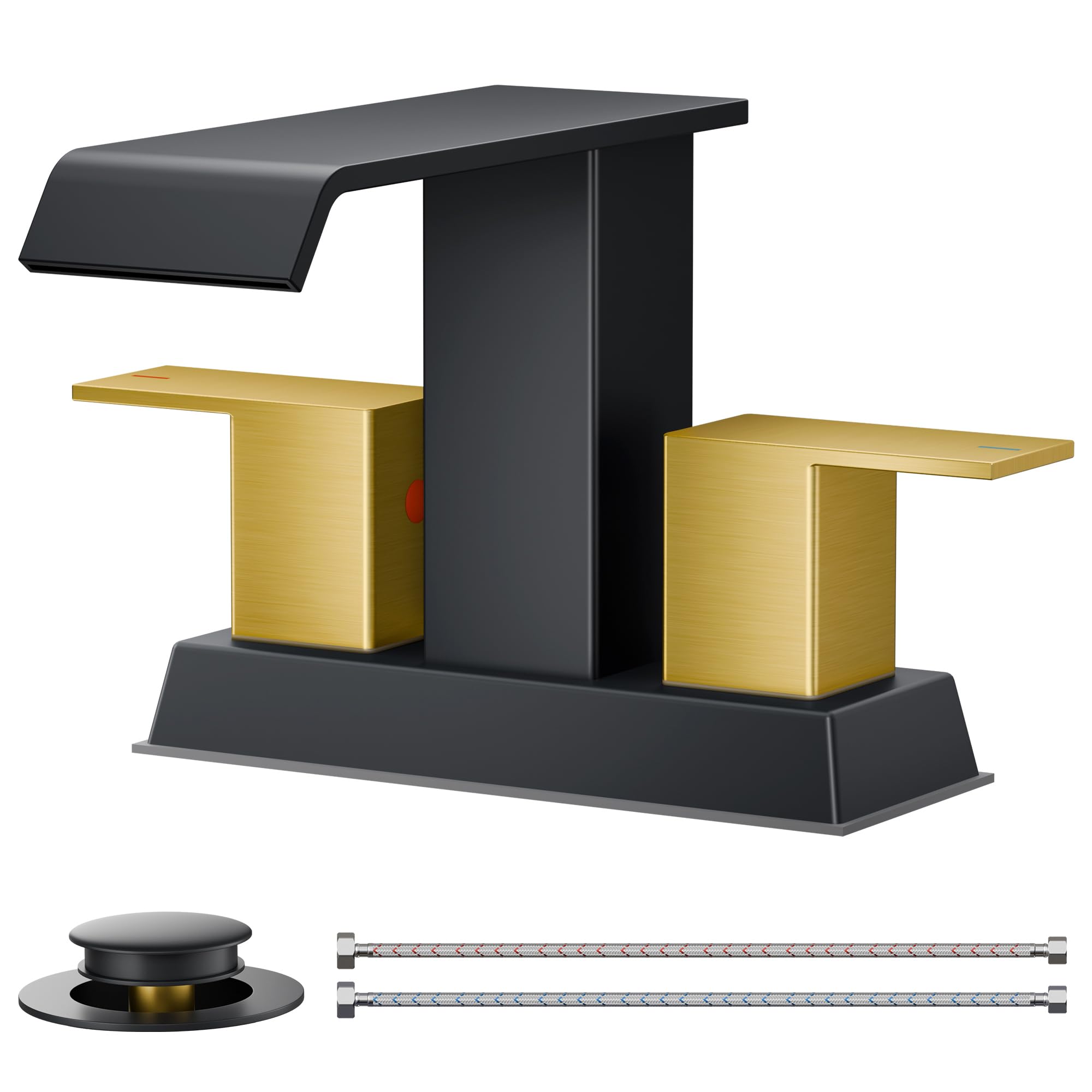 Snapklik.com : FORIOUS Square Waterfall Centerset Bathroom Faucet 3 Or ...