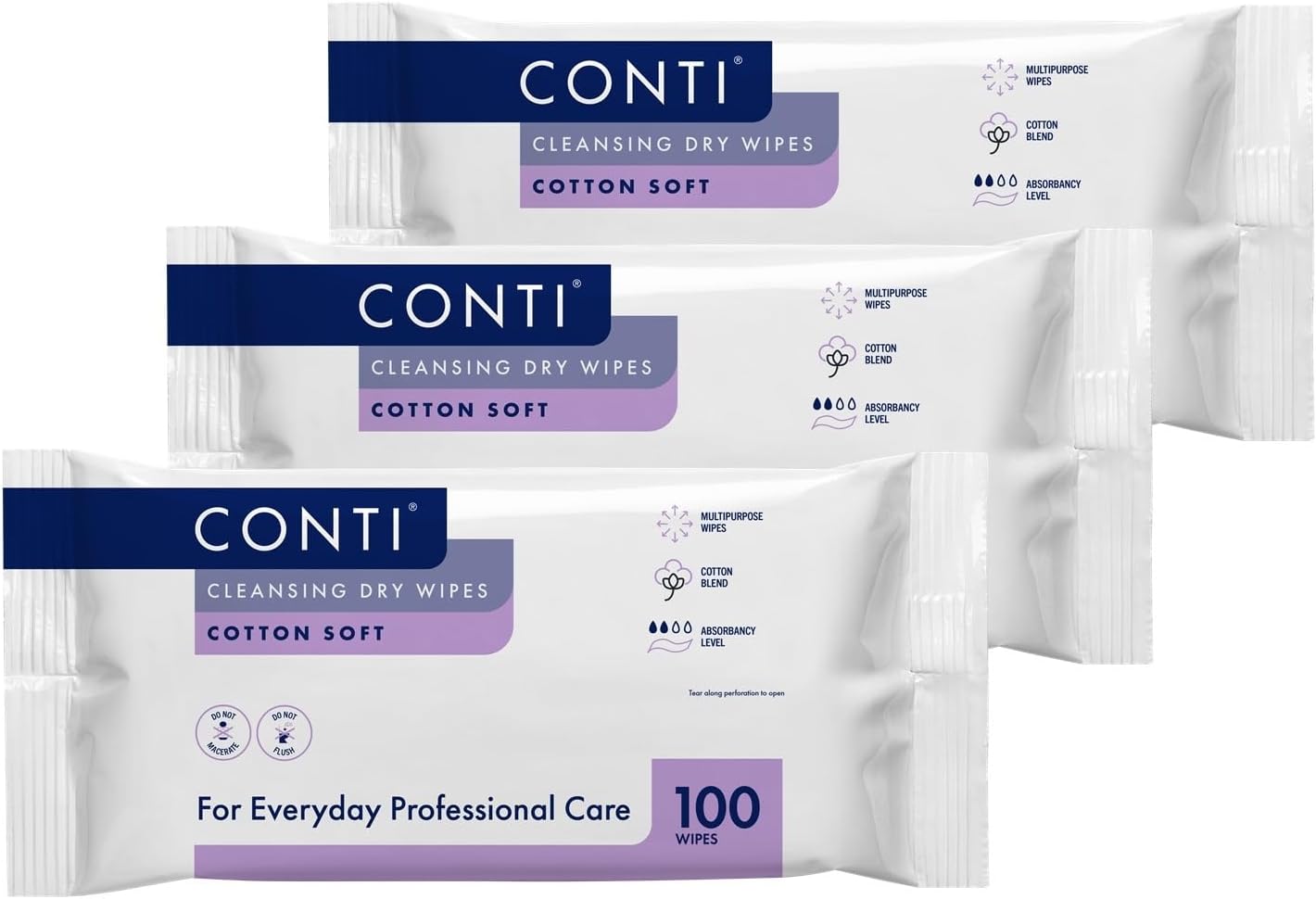 Conti So Soft Large Patient Cleansing Dry Wipes (3 Packs of 100 Dry ...