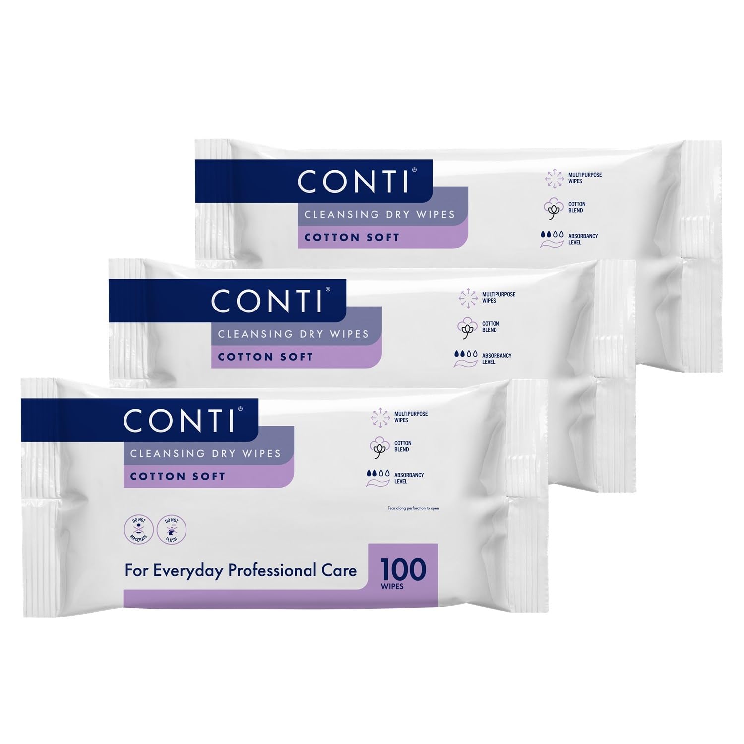 Conti So Soft Large Patient Cleansing Dry Wipes (3 Packs of 100 Dry ...