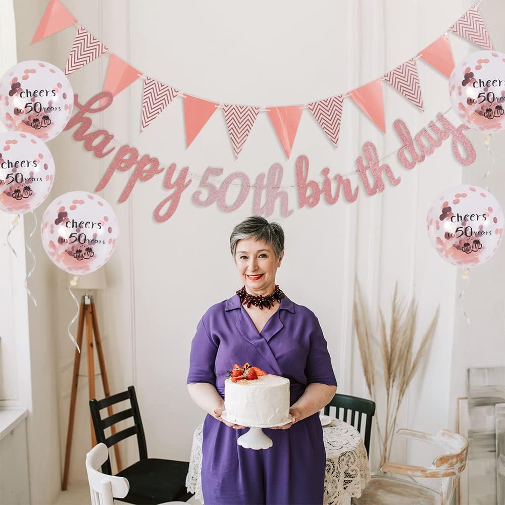 Buy Ungfu Mall 50th Birthday Decorations for Women, Rose Gold 50th ...