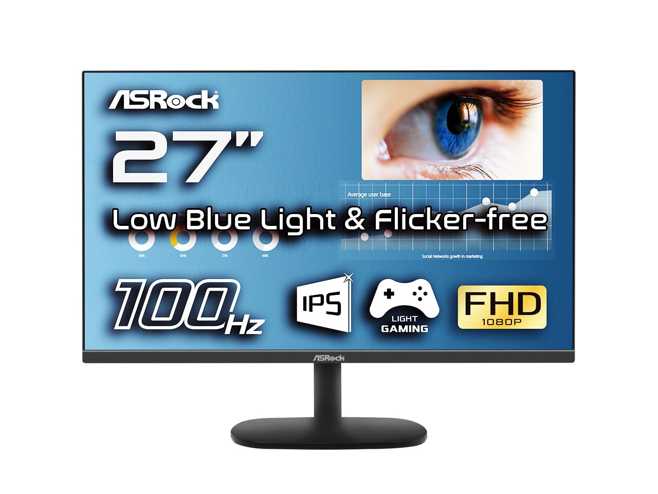Amazon.com: ASRock 27 inch 100 Hz Light Gaming Monitor for Home Office ...