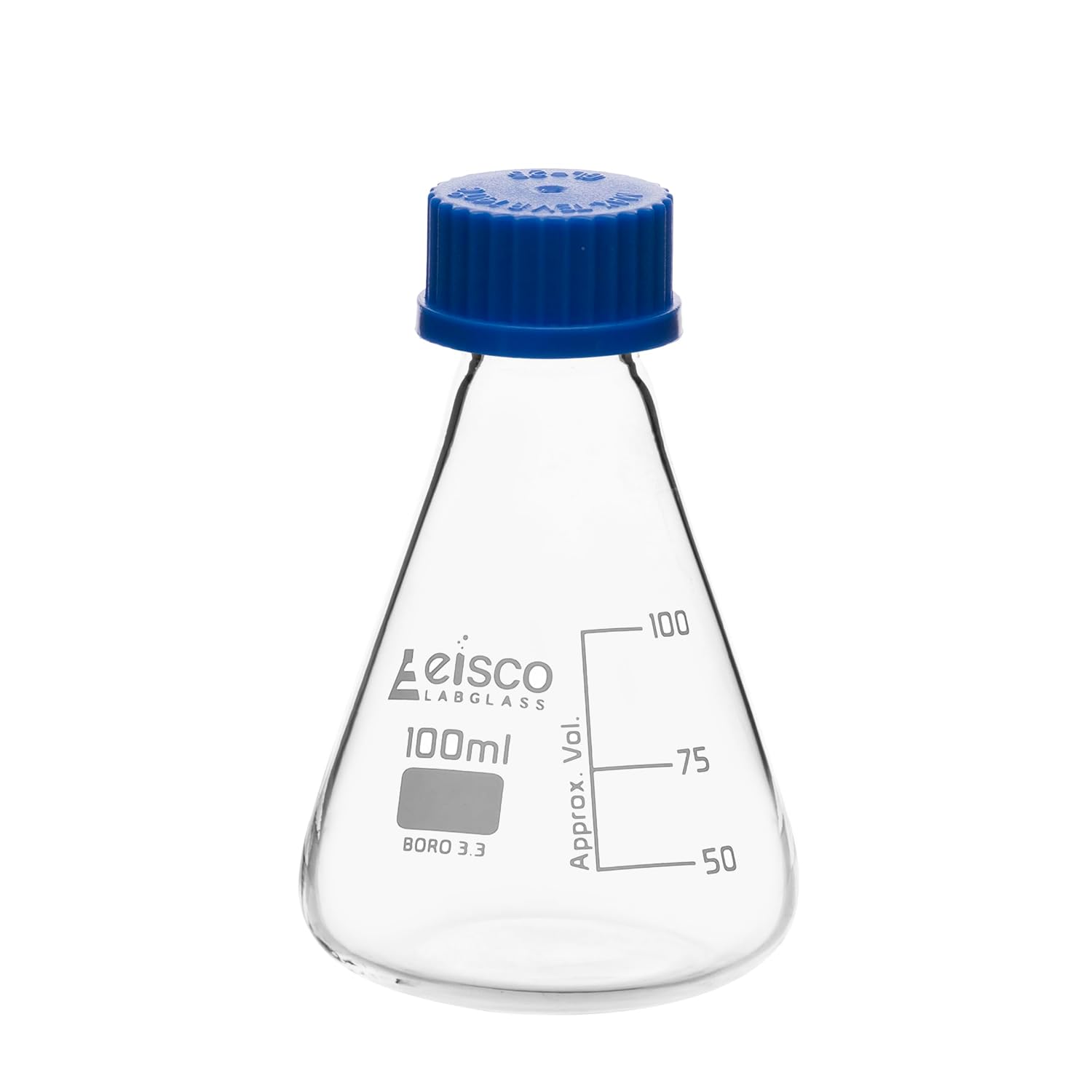 Erlenmeyer Flask, 100ml - Borosilicate Glass - with PTFE Screw Cap ...