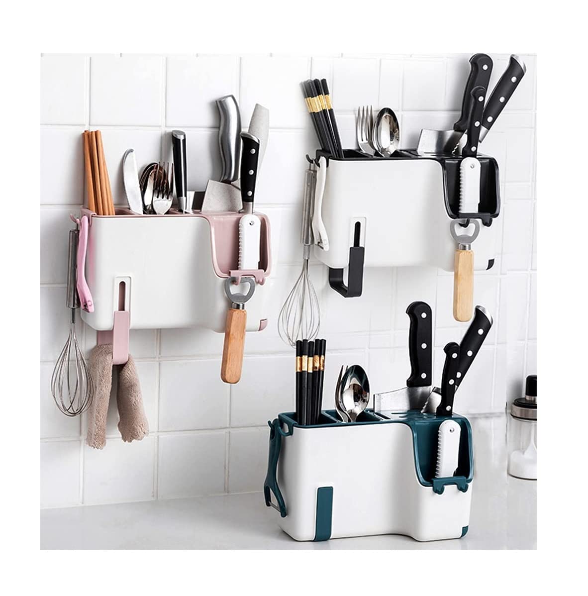 Koksi Wall Mounted Kitchen Organiser, No Drill Storage Rack for Cutlery ...