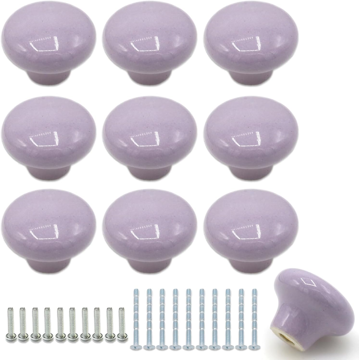 Joyangy 10Pack Ceramic Cabinet Knobs, 1.26Inch/32mm Purple Round Drawer ...