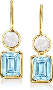 Amazon.com: Ross-Simons 5mm Cultured Pearl and 3.40 ct. t.w. Sky Blue Topaz Drop Earrings in ...