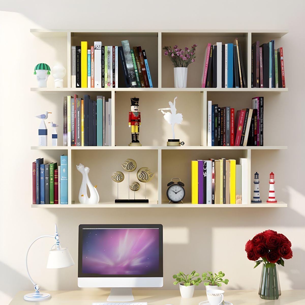 Amazon.com: KWOKING Wall Mounted Bookcase Engineered Wood Bookshelf ...
