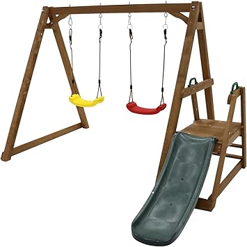 Amazon.com: Wood Swing Set for Backyard, 2 in 1 Outdoor Swing Set with ...