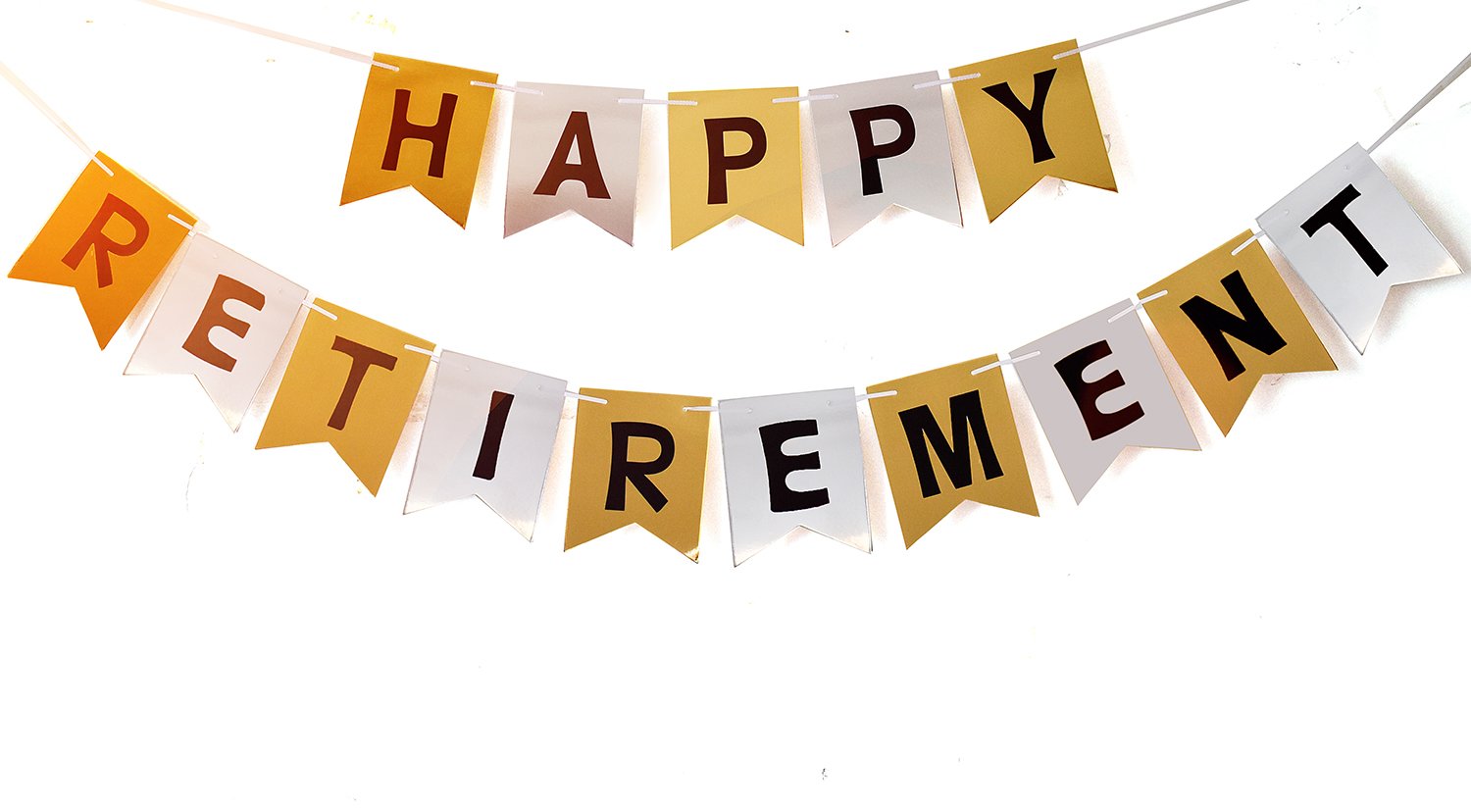 Happy Retirement Banner Bunting Gold And Silver Background