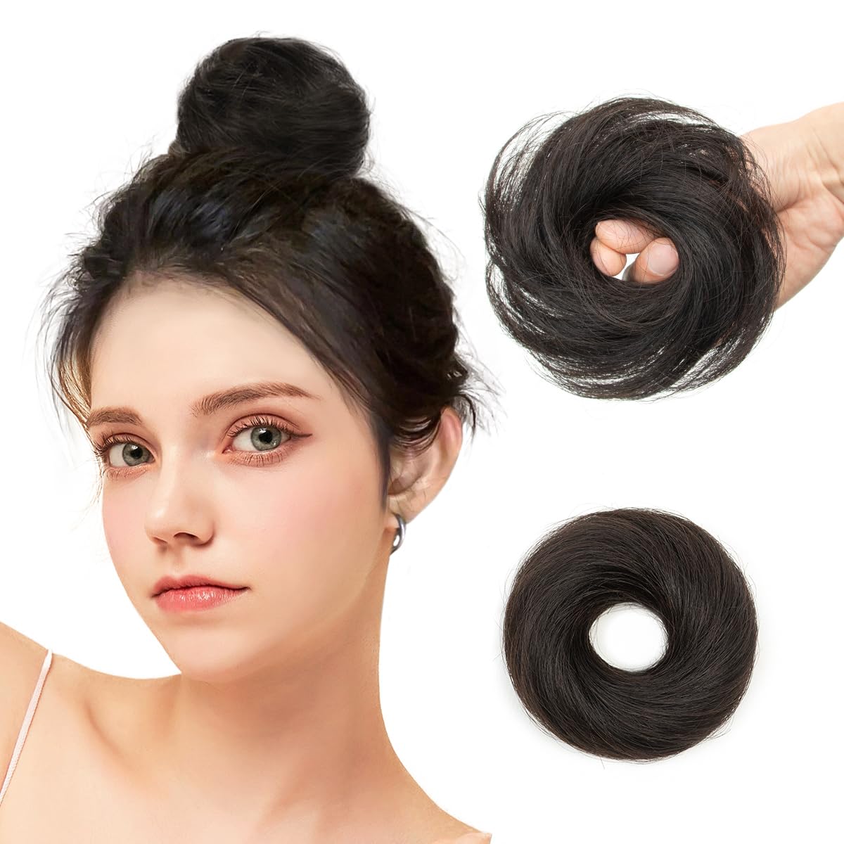 BLUSHIA Messy Bun Hair Piece Real Human Hair Tousled Updo Extension ...