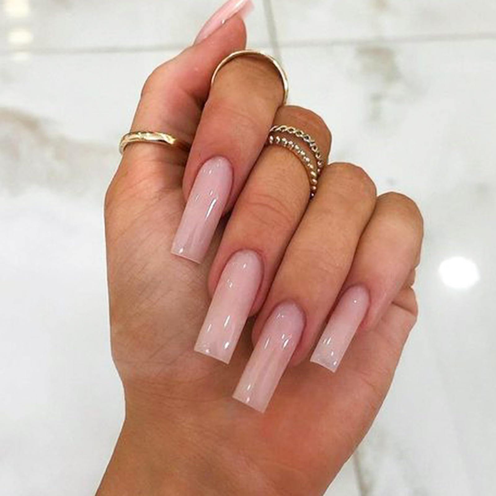 Amazon.com: VOTACOS Press on Nails Long Coffin Fake Nails Nude False ...