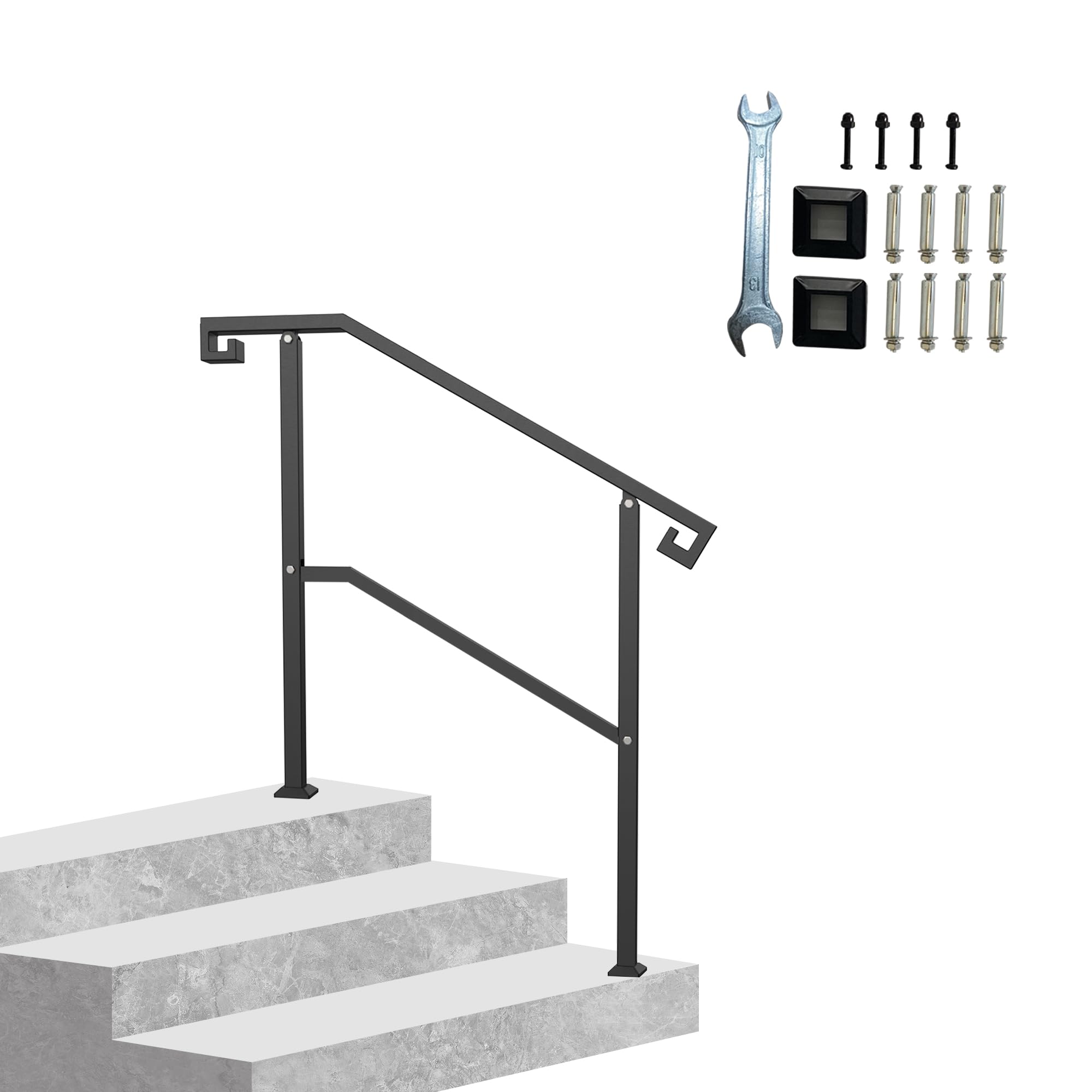 JOPHUN Outdoor Stair Railing, 3 Steps Outdoor Handrails for Outdoor ...