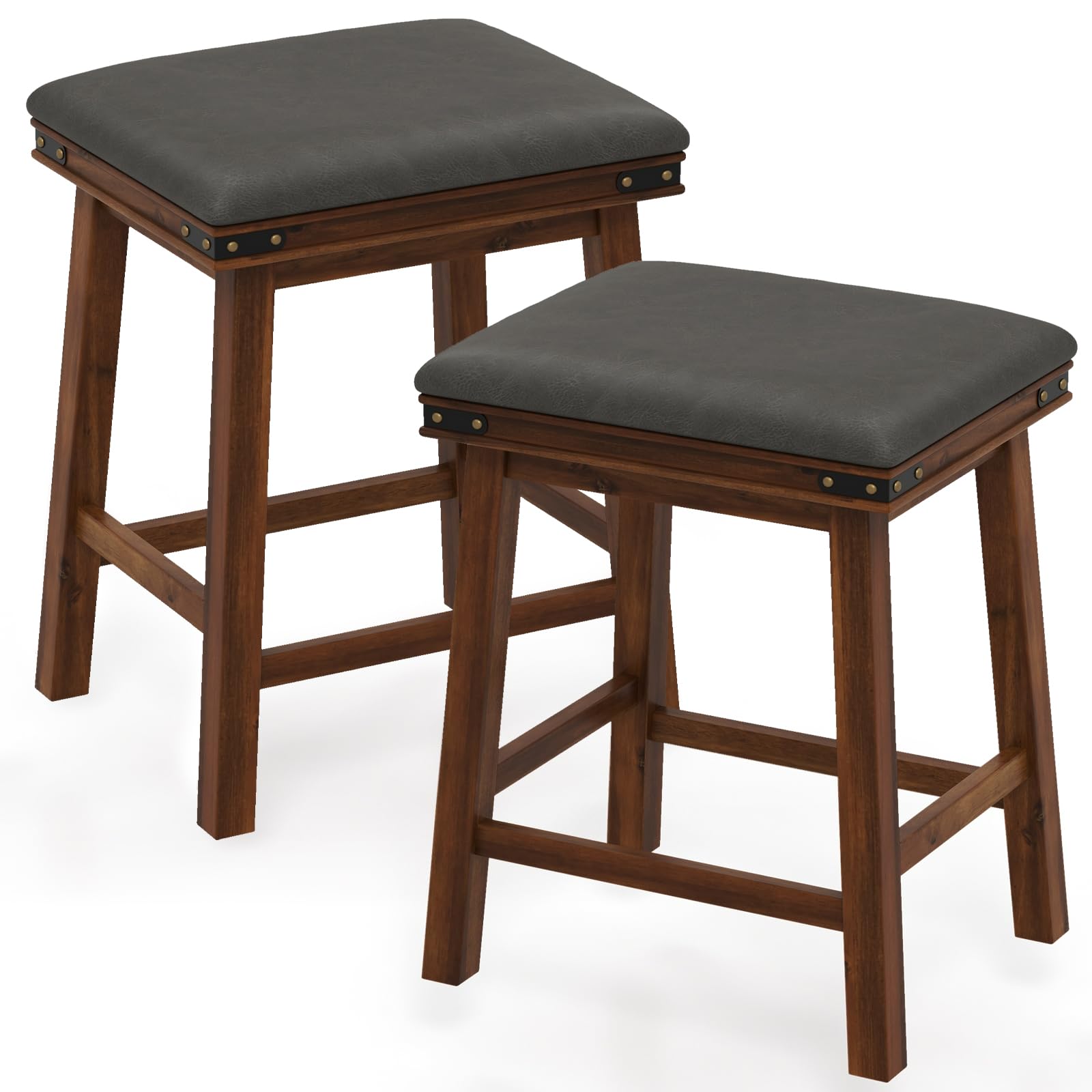 Amazon.com: COSTWAY Upholstered Bar Stools Set of 2, 24-inch Height ...