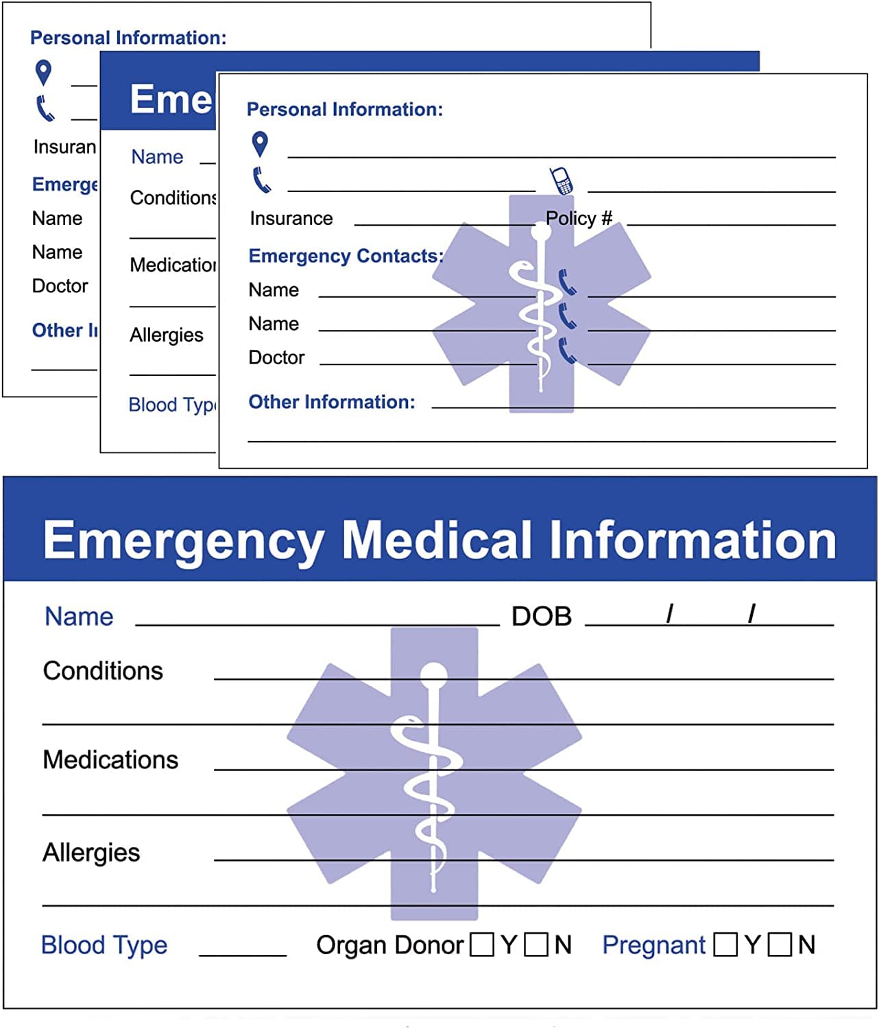 Amazon.com : RXBC2011 Emergency Medical Information Card Blue Pack of ...