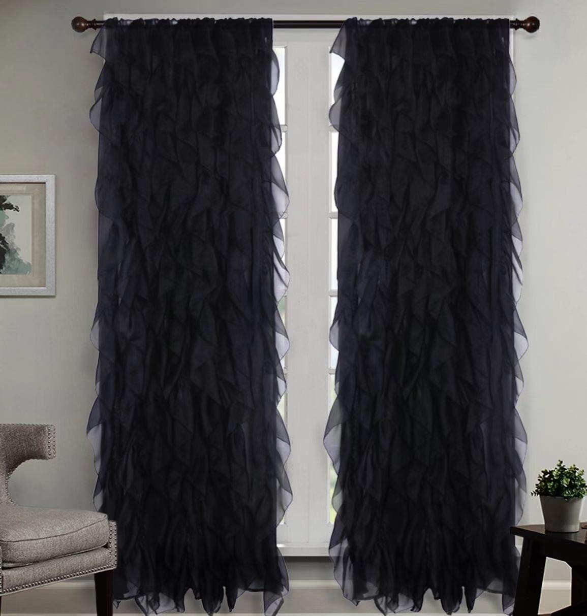Black Ruffle Curtains Navy Ruffle Curtains | Stylish Window Decor