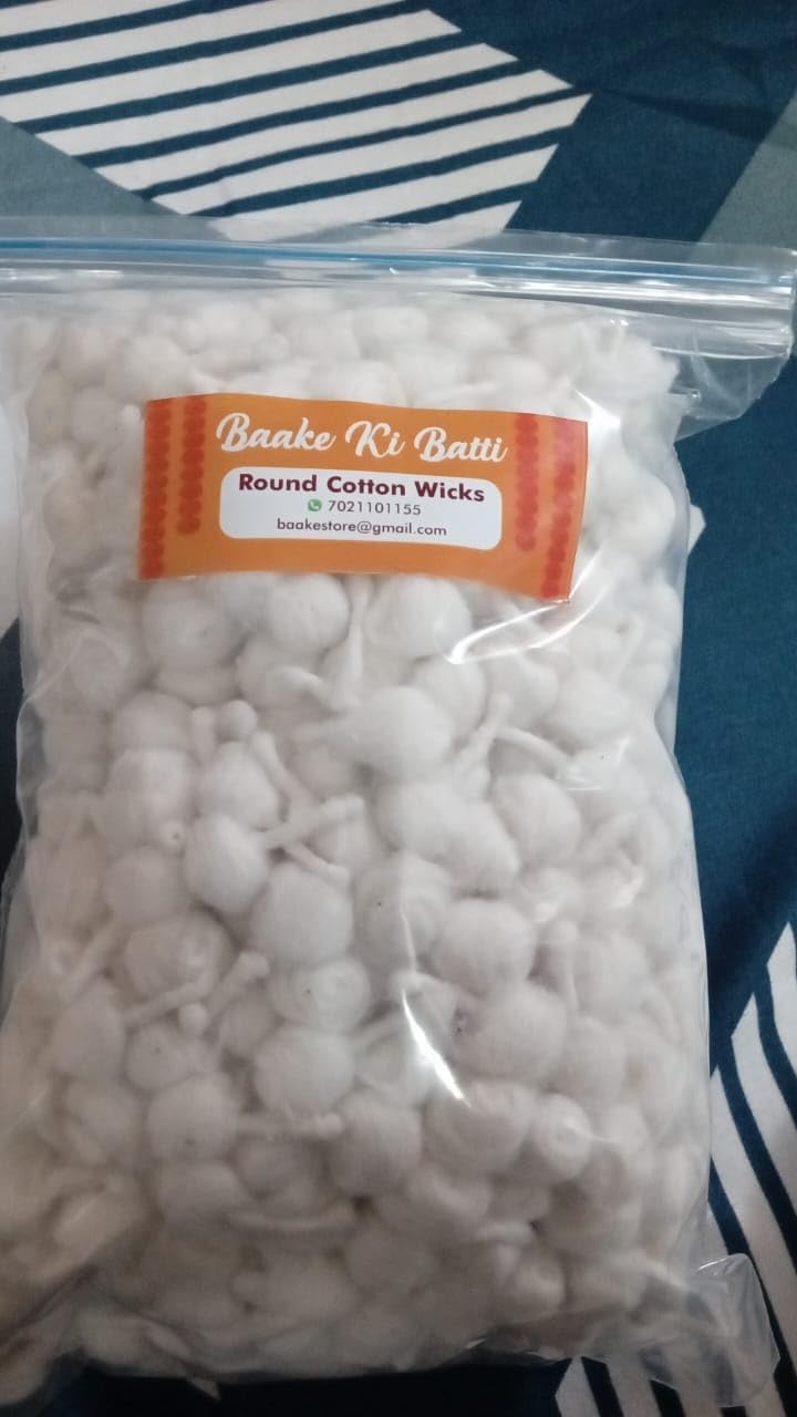 Baake Round Cotton Wicks (1000pc) 150gm Diya Batti Ghee Wick Phool Jyot ...