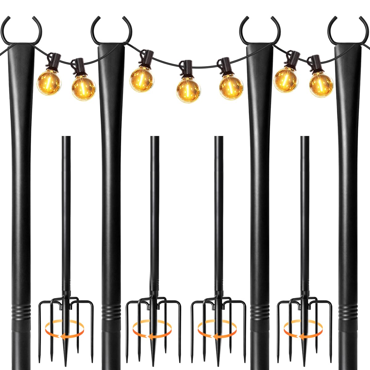Snapklik.com : 4 Pack String Light Poles For Outside, Upgraded Heavy ...