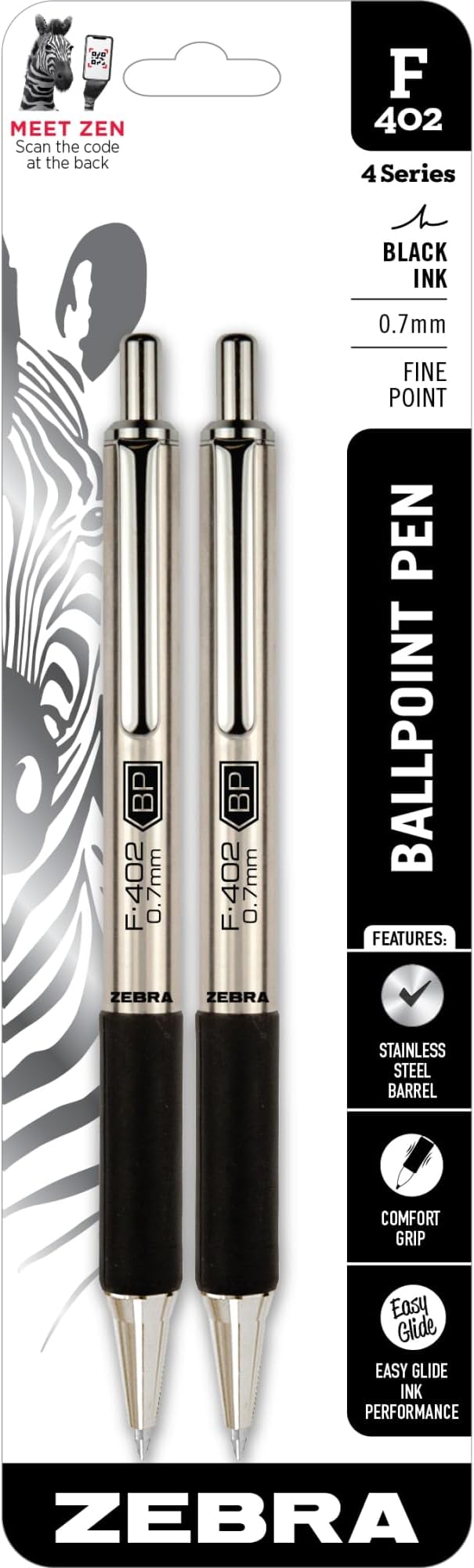 Zebra Pen F-301 Compact Retractable Ballpoint Pen, Stainless Steel ...