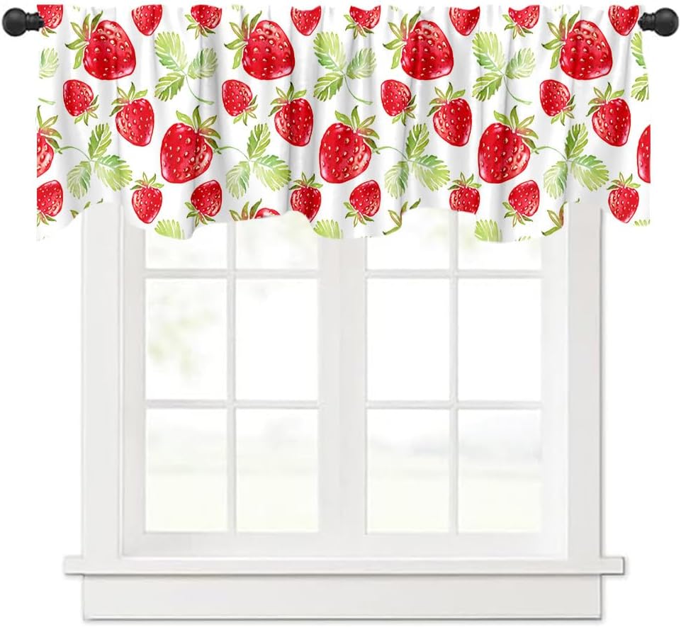 Amazon.com: Yongqian Red Strawberry Window Treatment Valance Summer ...