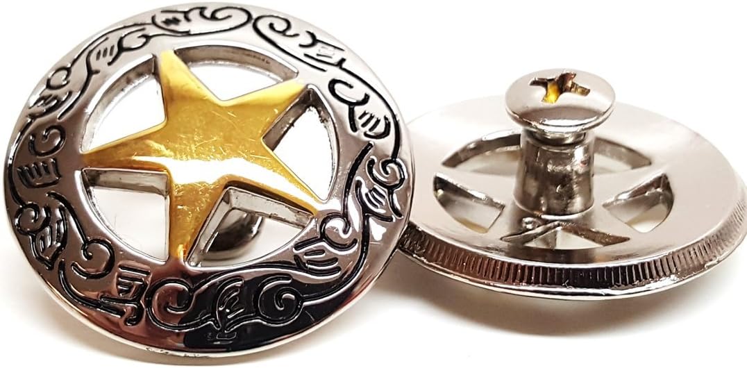 Amazon.com: Two 1-1/8" Silver Engraved Gold Star Concho With 1/4 ...