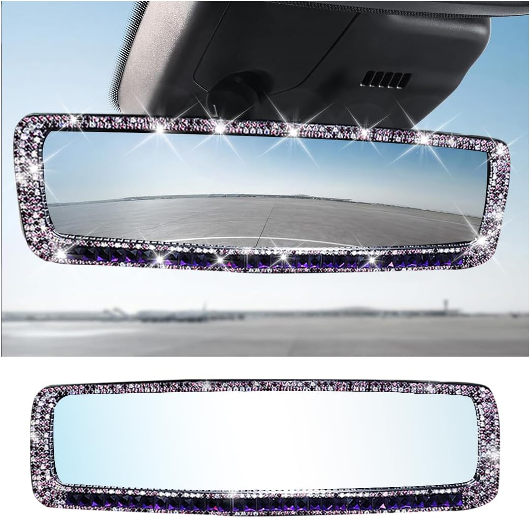Amazon.com: AUCELI Car Rear View Mirror, Bling Rhinestone Interior Rear ...