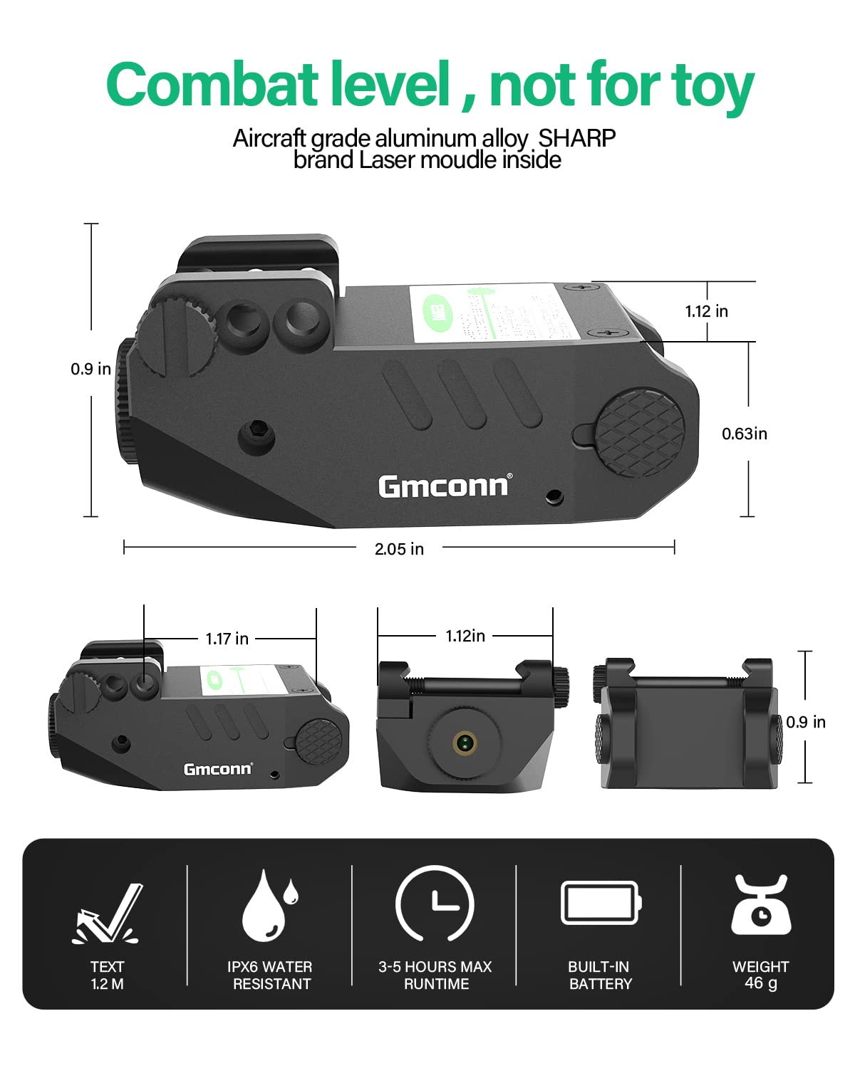 Gmconn Pistol Blue Green Laser Sight with Rechargeable Magnetic USB ...