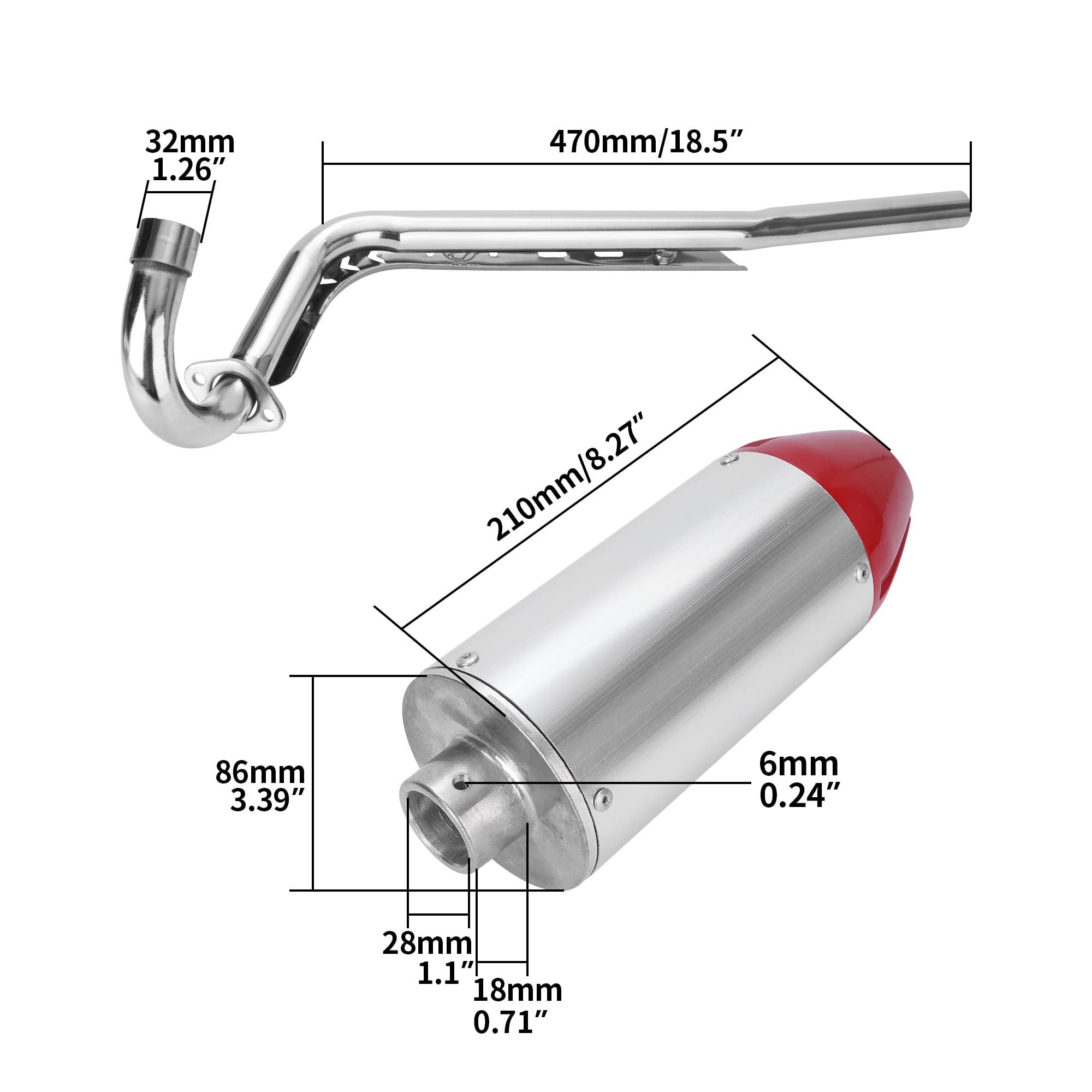 28mm Exhaust Muffler Silencer Pipe Assembly for CRF50 XR50 GY6 70cc ...