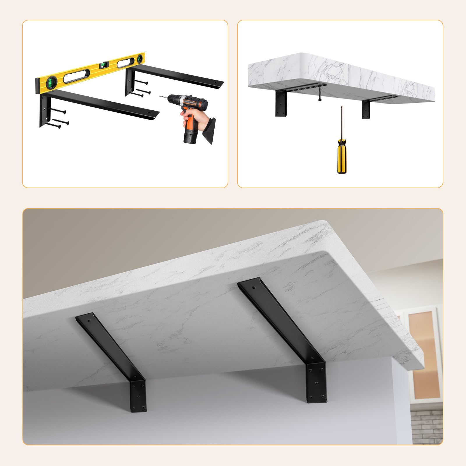 Snapklik.com : 4 Pack L14 X H 6" Countertop Support Brackets, Heavy ...