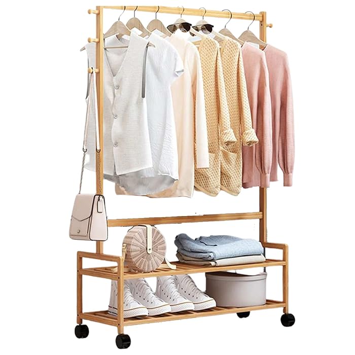Buy KUTIS Wooden Clothes Rack - 2 Tier Shoes Rack Organizer with 8 ...