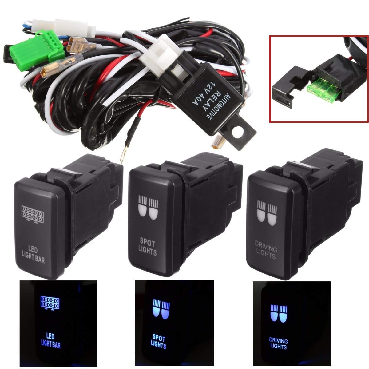 Buy miHome-Car Switches & Relays - Led Light Bar Driving 12V 40A Switch Relay Kit for for Toyota ...
