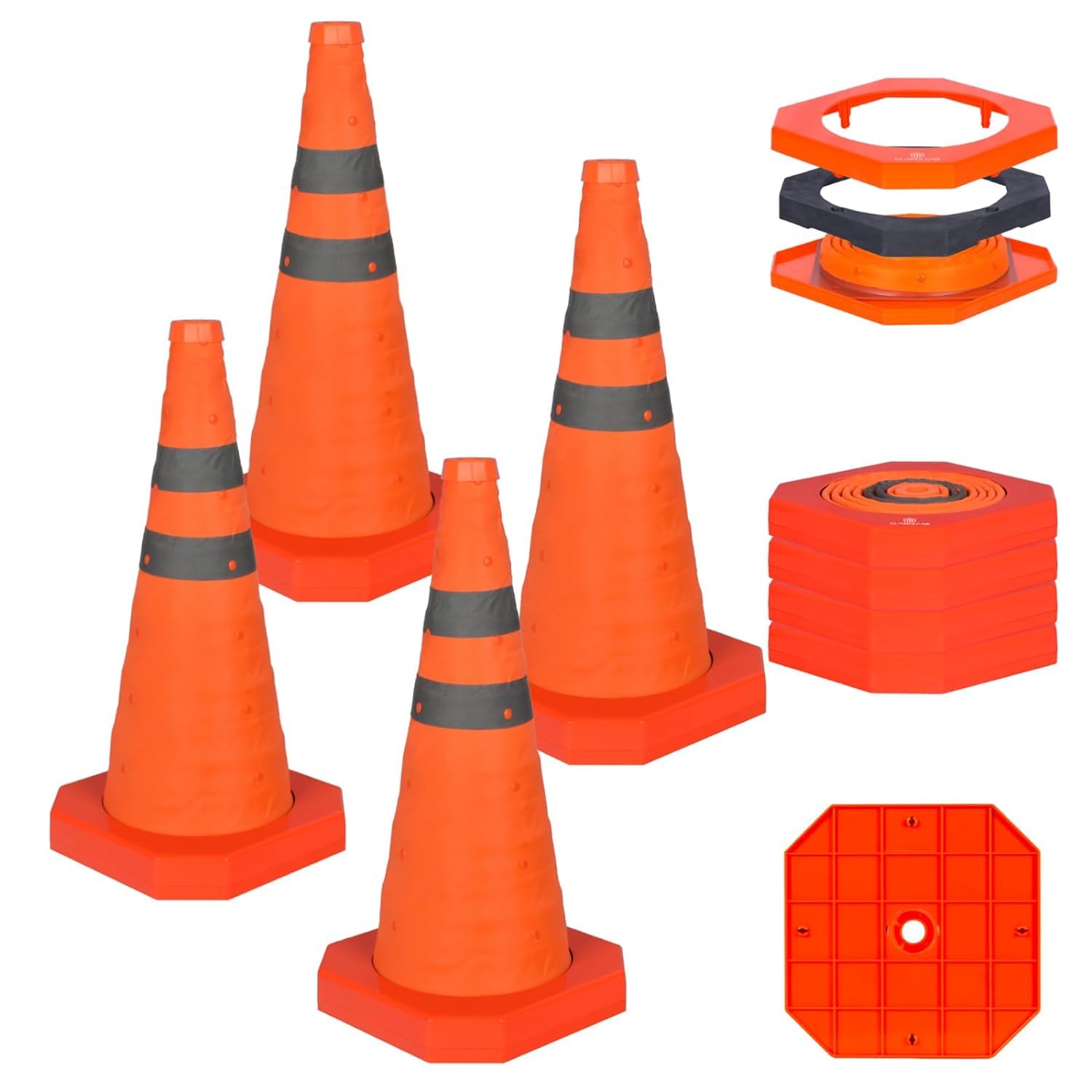 18'' inch Collapsible Traffic Safety Cones with Weighted Base, 4 pcs ...