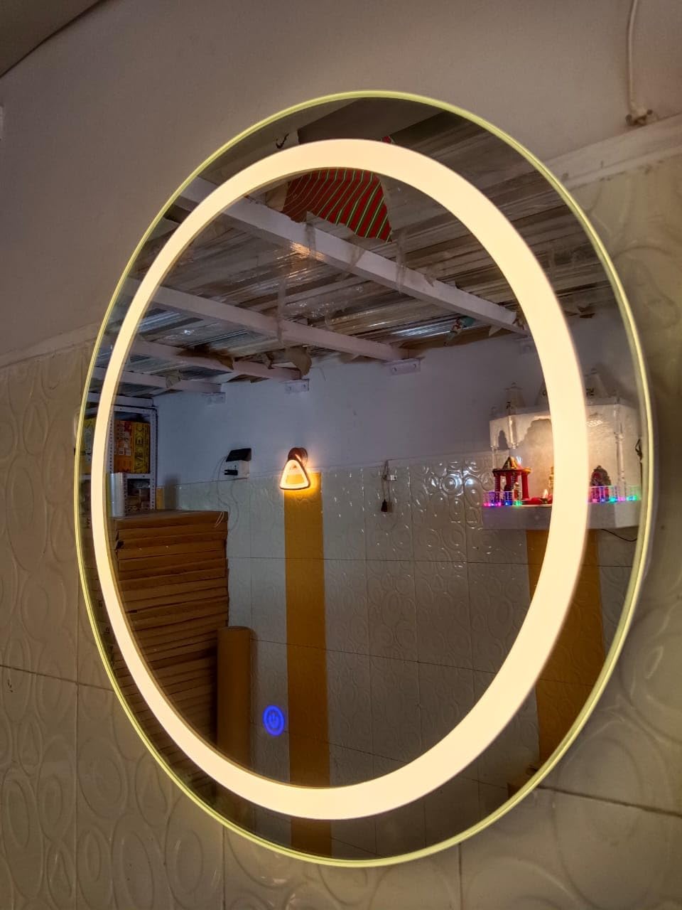 Sain Gobain Led Bathroom Round GlassMirror|Dimmable Lights|Wall-Mounted ...