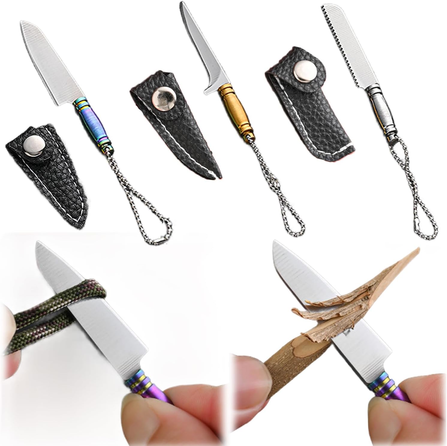 LQUCWEPP 3 Piece Knife Mini Knife Keychain, Small Knife Keychain ...