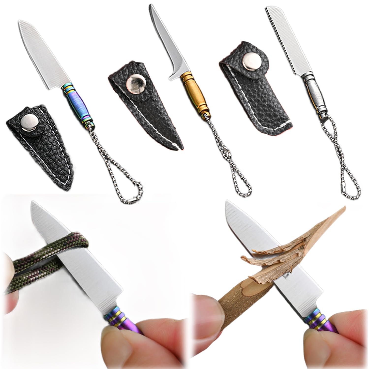 LQUCWEPP 3 Piece Knife Mini Knife Keychain, Small Knife Keychain ...