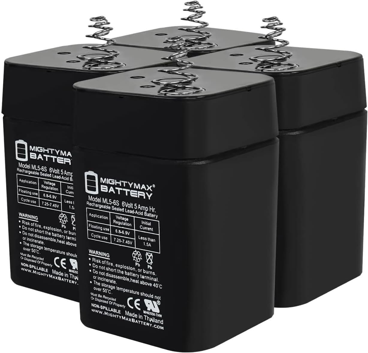 Amazon.com: ML5-6S -6 Volt 5 AH, Spring S2 Terminal, Rechargeable SLA ...