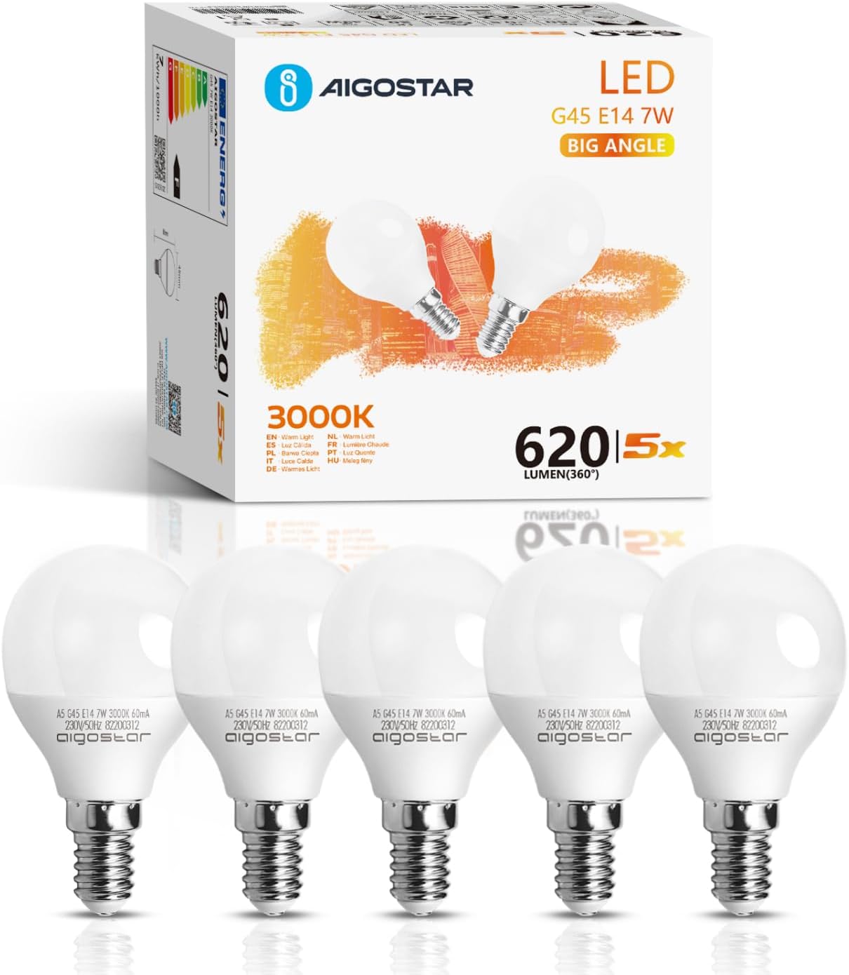Aigostar E14 Small Edison Screw Golf Ball Bulb, G45 SES LED Light Bulbs ...