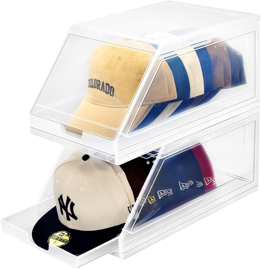 SCAVATA 2 Pack Hat Organizer, Stackable Clear Baseball Caps Holder Box ...
