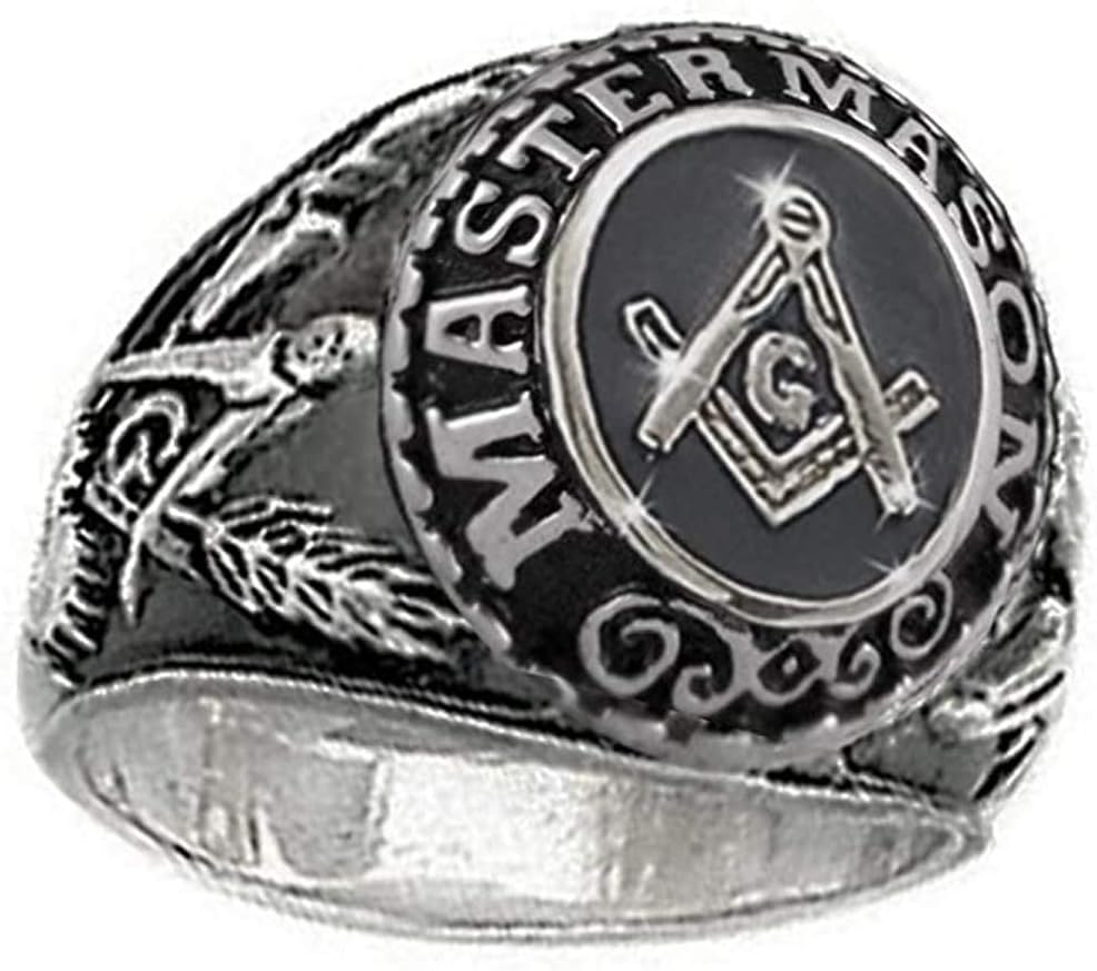 College Style Look (Silver Color) Stainless Steel Freemason Ring ...
