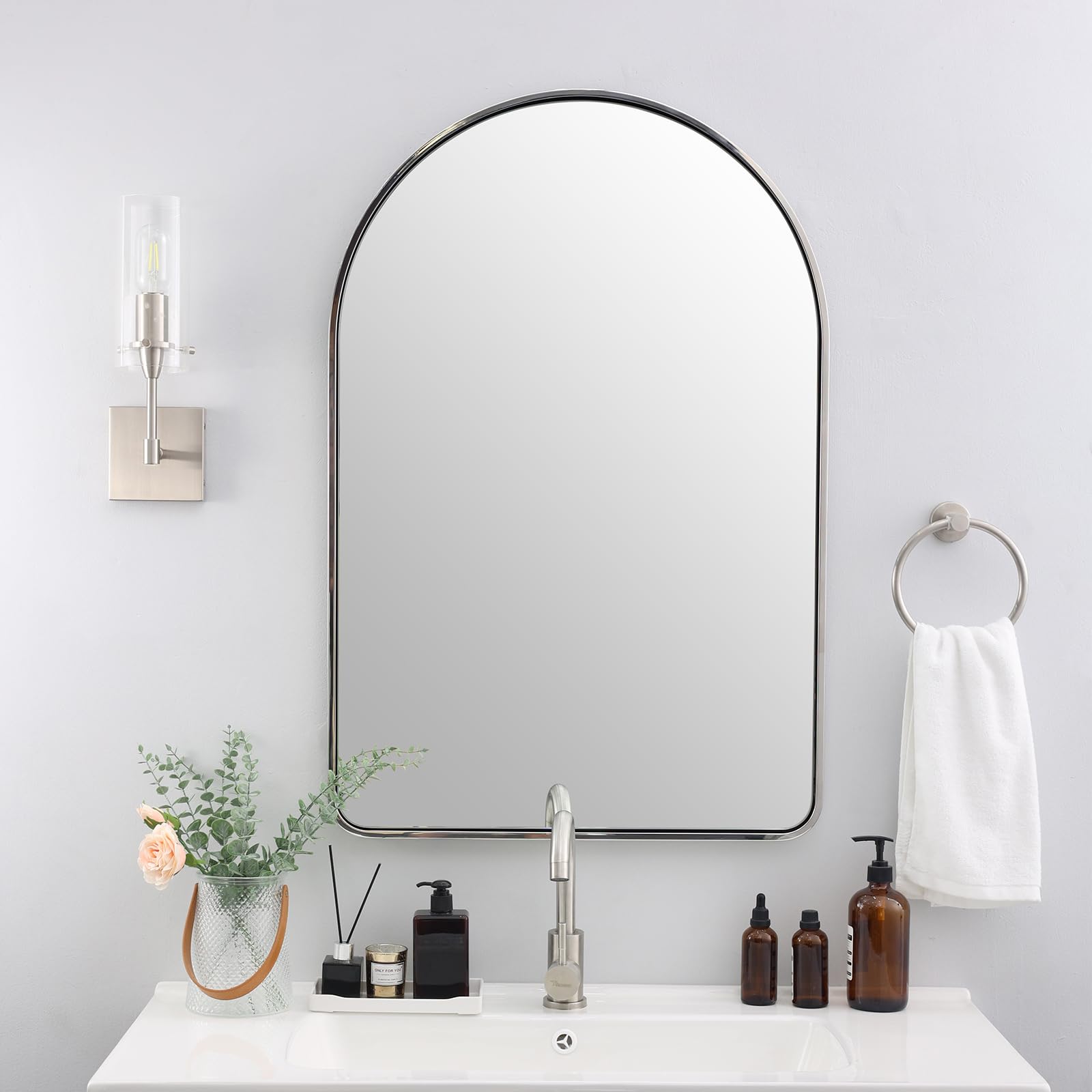 Amazon.com: ANDY STAR Chrome Arched Bathroom Mirror, 24x36’’ Arched ...