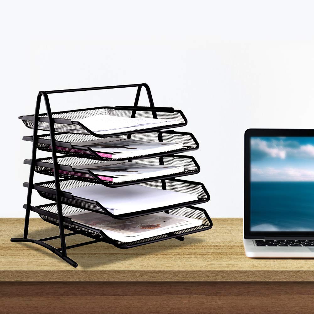 MorNon Mesh Letter Tray 5 Tier Letter File Trays Office File Shelf Mesh ...