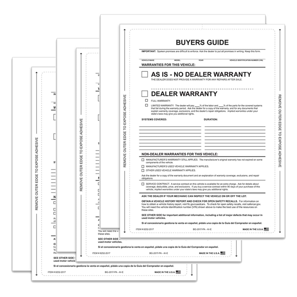 Amazon.com - As-is Interior Buyers Guide for Car Dealerships - 8-1/2" x ...